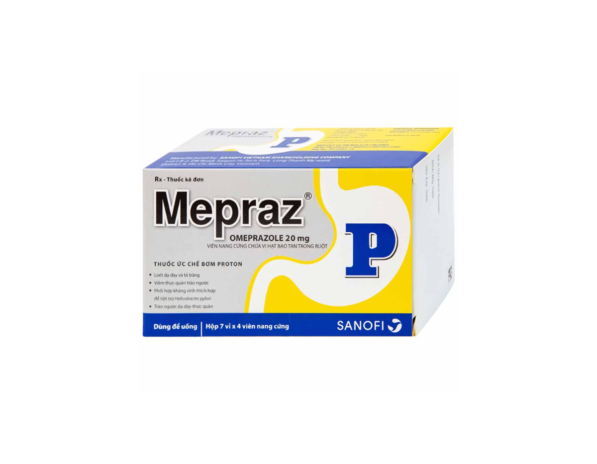 Thuốc Mepraz Cap 20mg điều trị loét dạ dày (Hộp 7 vỉ x 4 viên)