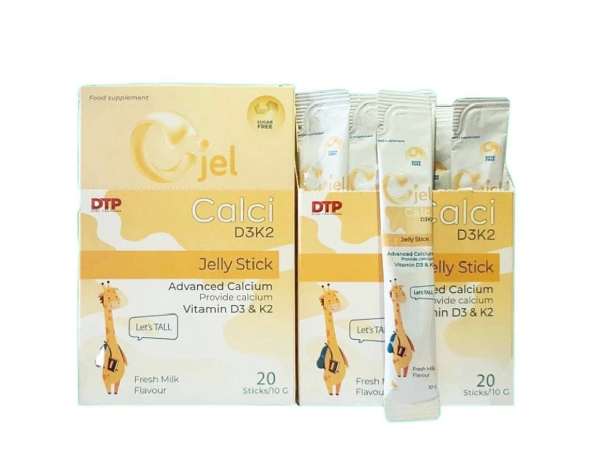 Thạch Cjel Calci D3K2 bổ sung Calci, Vitamin D3, Vitamin K2 hộp 20 gói