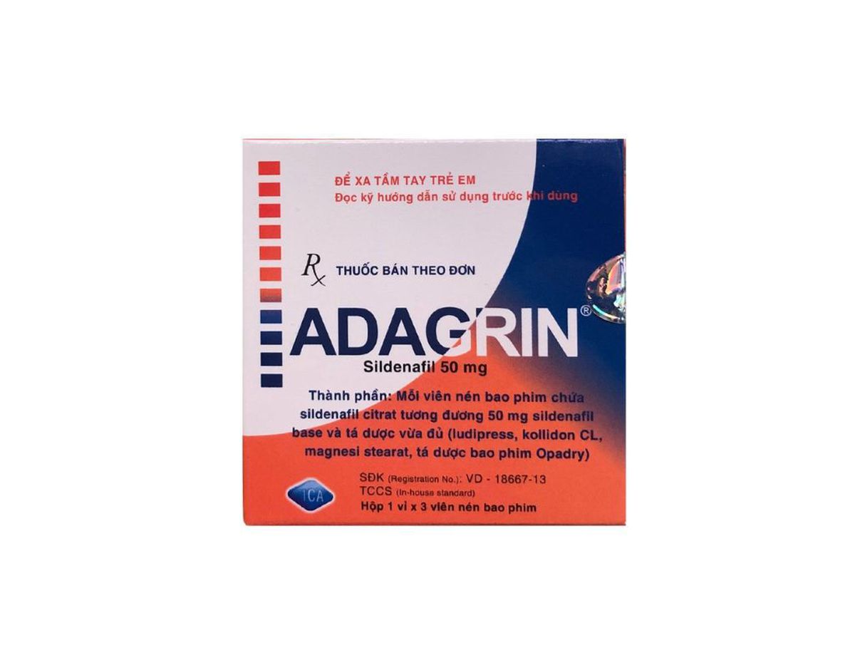 Thuốc Adagrin 50mg điều trị rối loạn cương dương (Hộp 1 vỉ x 3 viên)