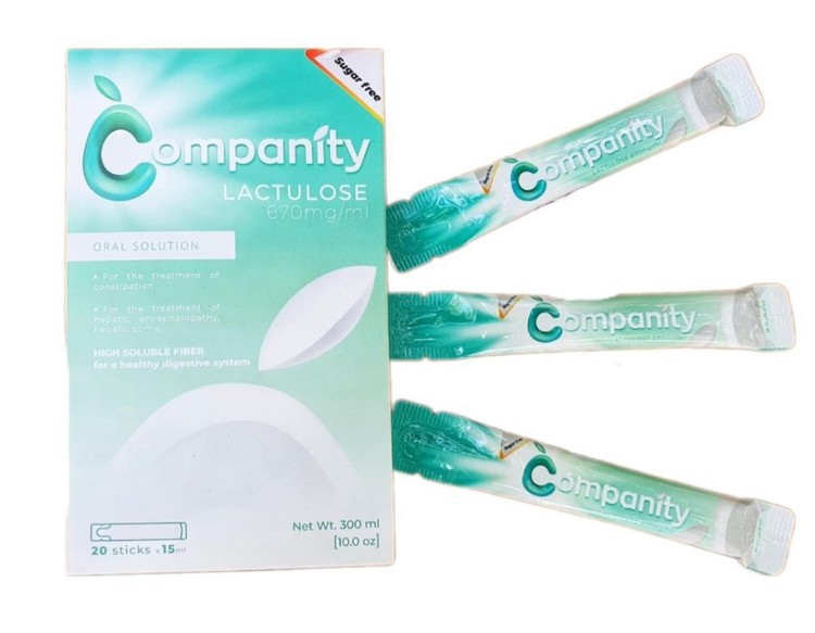 Dung dịch uống Companity sử dụng để điều trị táo bón, bệnh não gan, hôn ...
